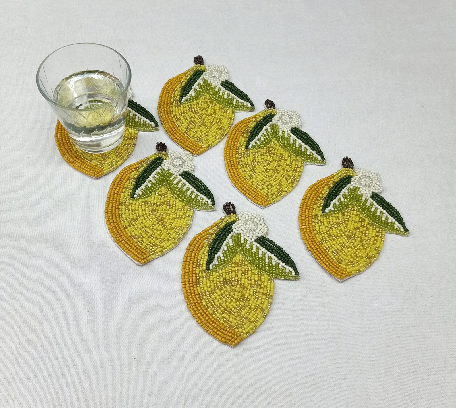 Handmade Lemon Beaded Coaster Set of 6 | Etsy