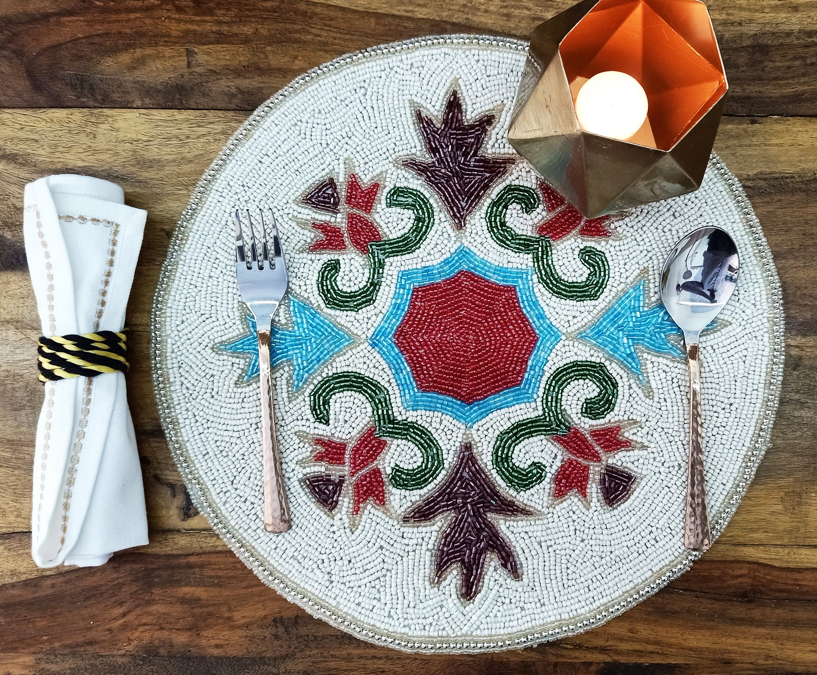 Handmade Multi Colored Table Mat Marble Design Beaded Mat - Etsy