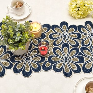 Handmade Gold Flower Beaded Table Runner. Matching Placemats Also ...