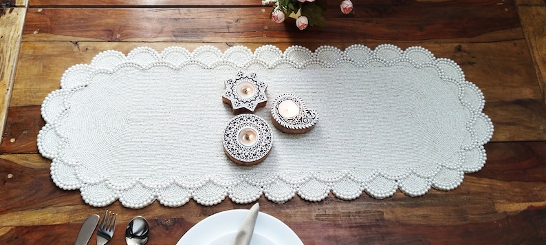 Handmade Pearls Beaded Table Runner Matching Placemats and - Etsy