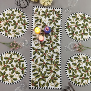 Christmas Holly Leaves Handmade Beaded Table Runner. Matching Placemats ...