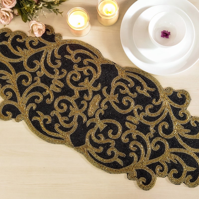 Black and Gold Table Runner - Etsy