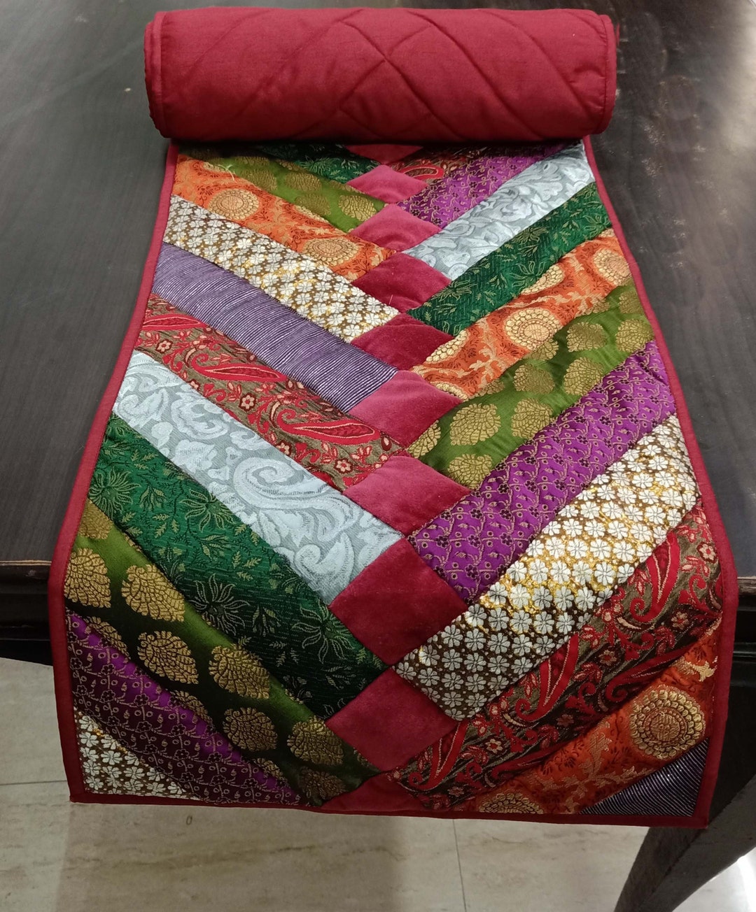 Multi Colored Square Jacquard Fabrics Patchwork Table Runner to ...