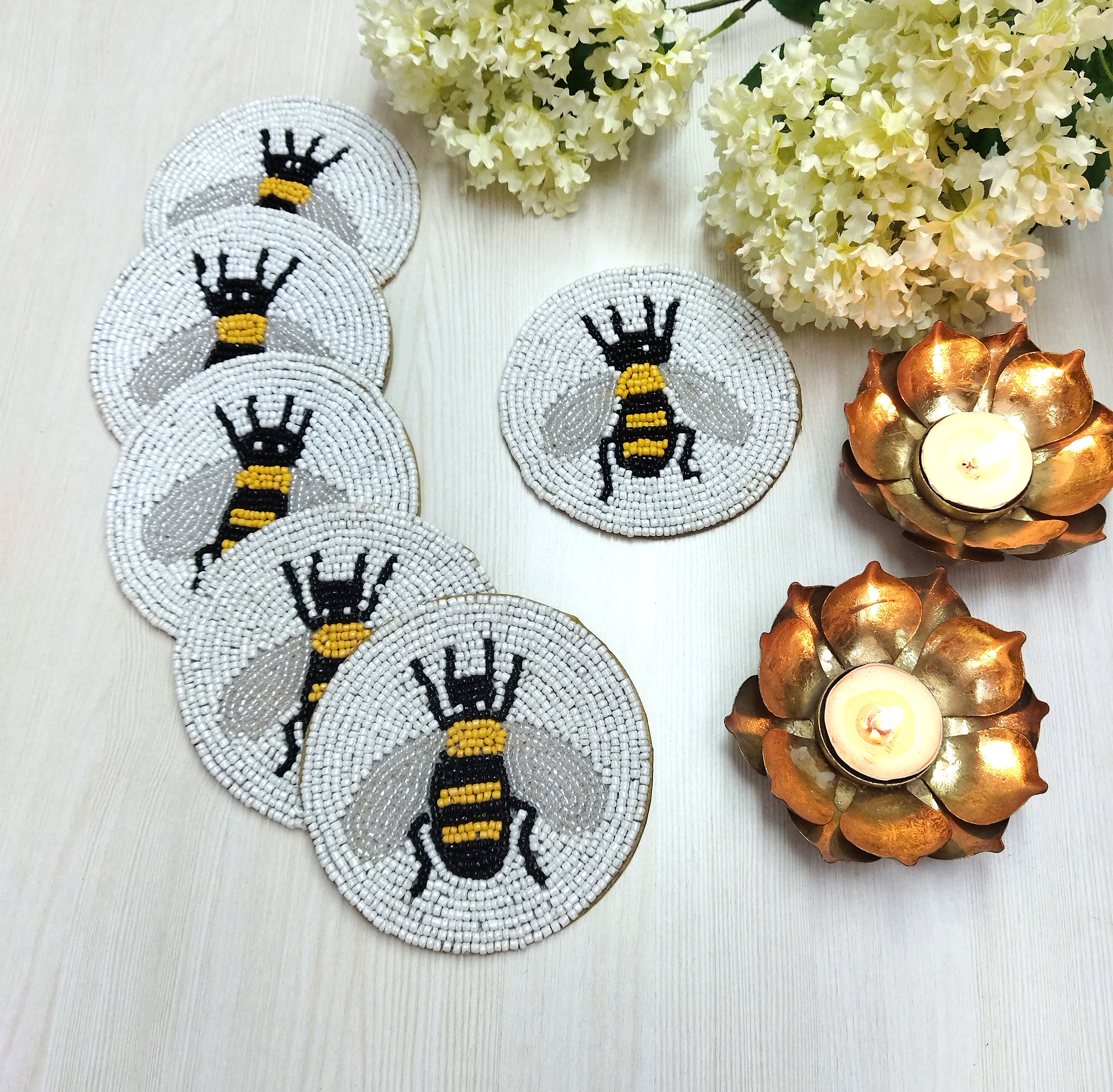 Handmade Honey Bee Beaded Coaster- Set of 6 - Etsy