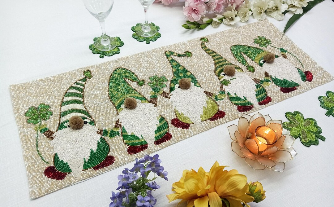 Green Genomes and Clover Leaves Handmade Beaded Table Runner - Etsy