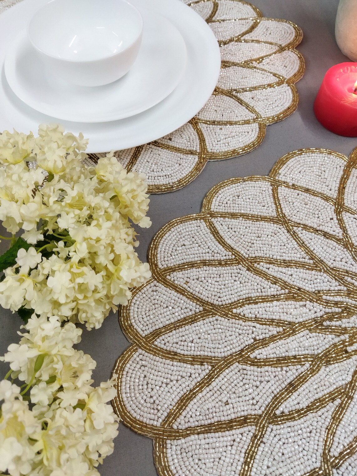 Off-white Geometrical Oval Flower Shape Handmade Beaded - Etsy