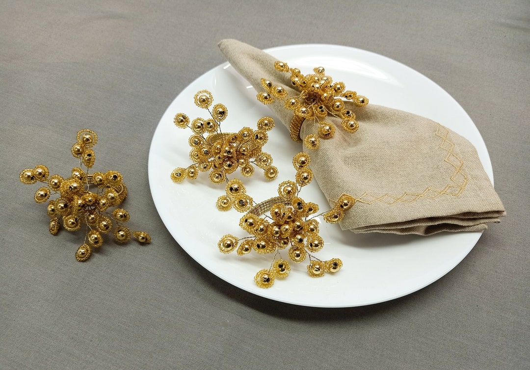 Set of 4 Gold Beaded Napkin Rings - Etsy