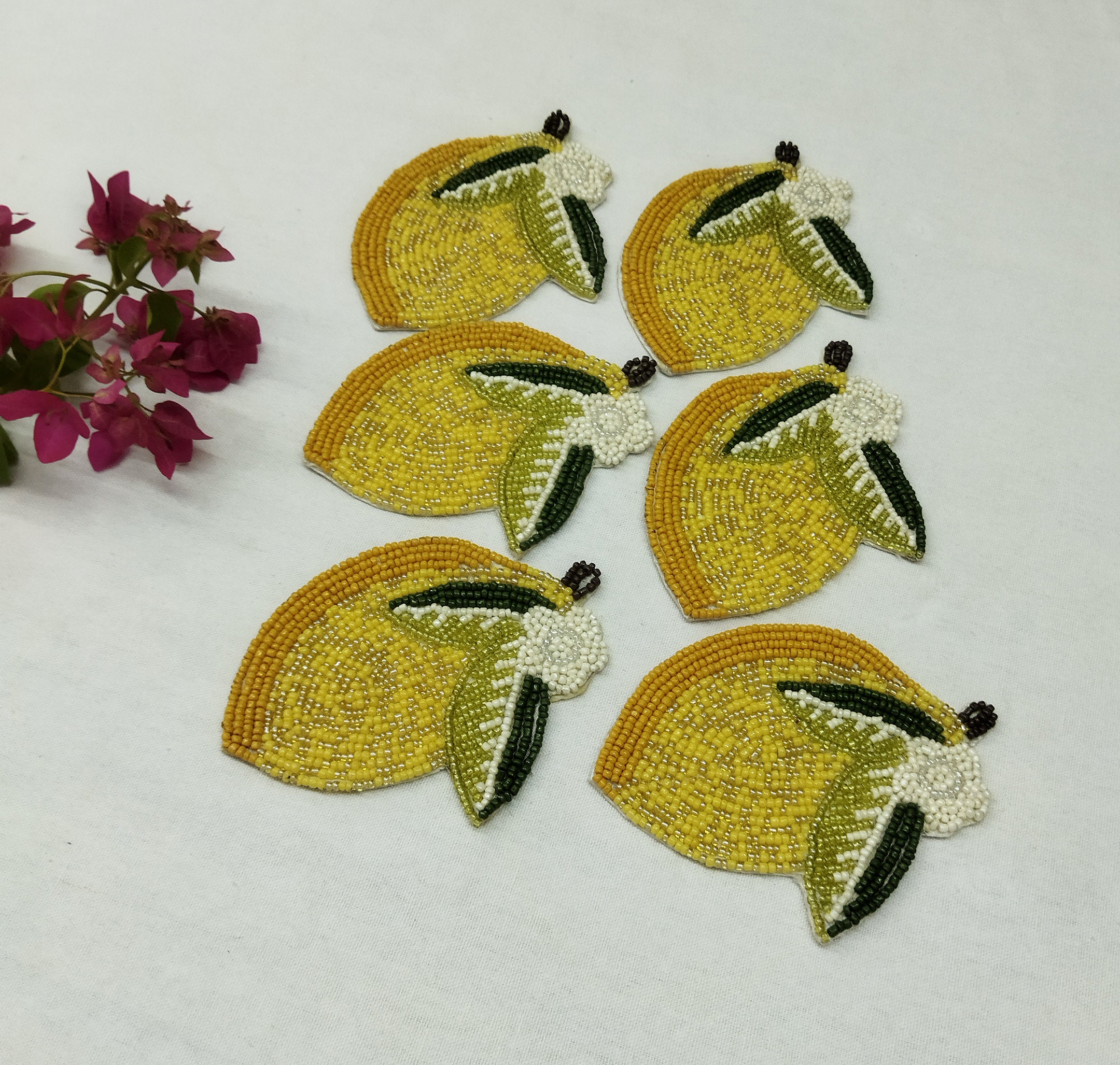 Handmade Lemon Beaded Coaster Set of 6 | Etsy