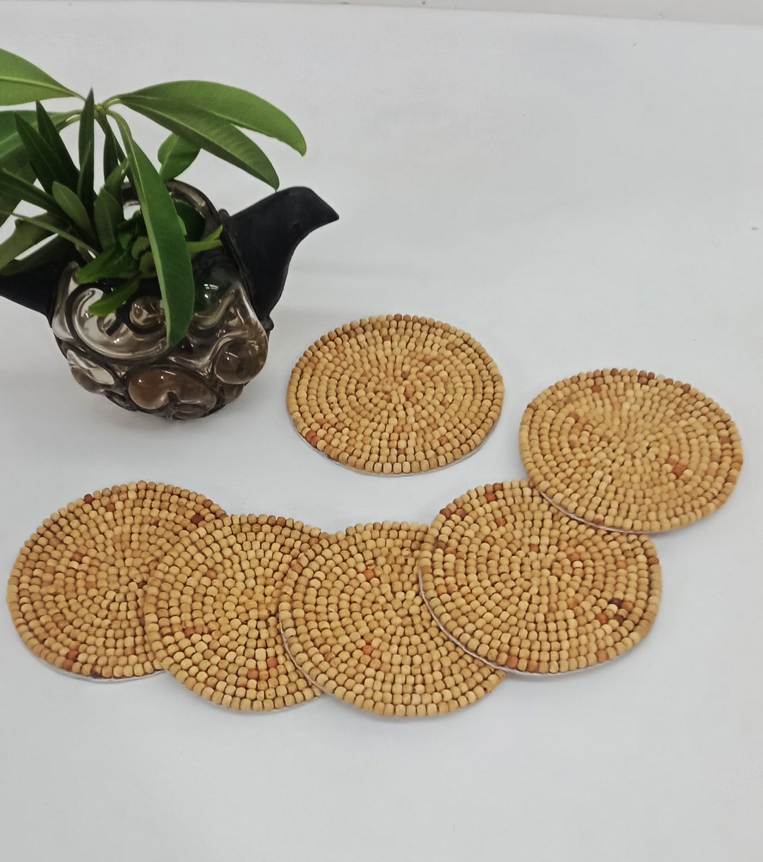 Set of 6 Handmade Coasters // Wooden Bead Coaster // Table Decoration ...