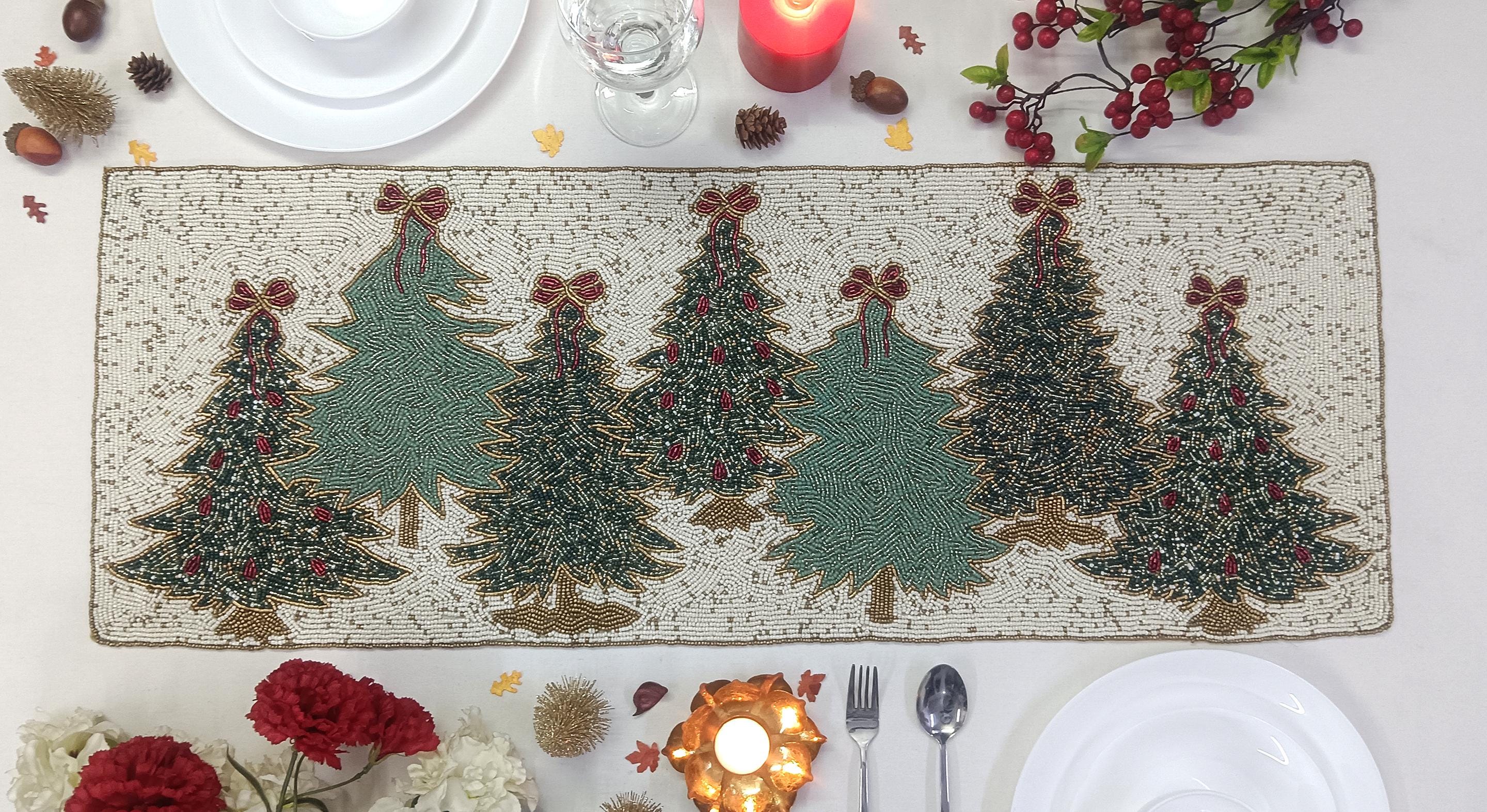 Handmade Beaded Christmas Trees Table Runner - Etsy