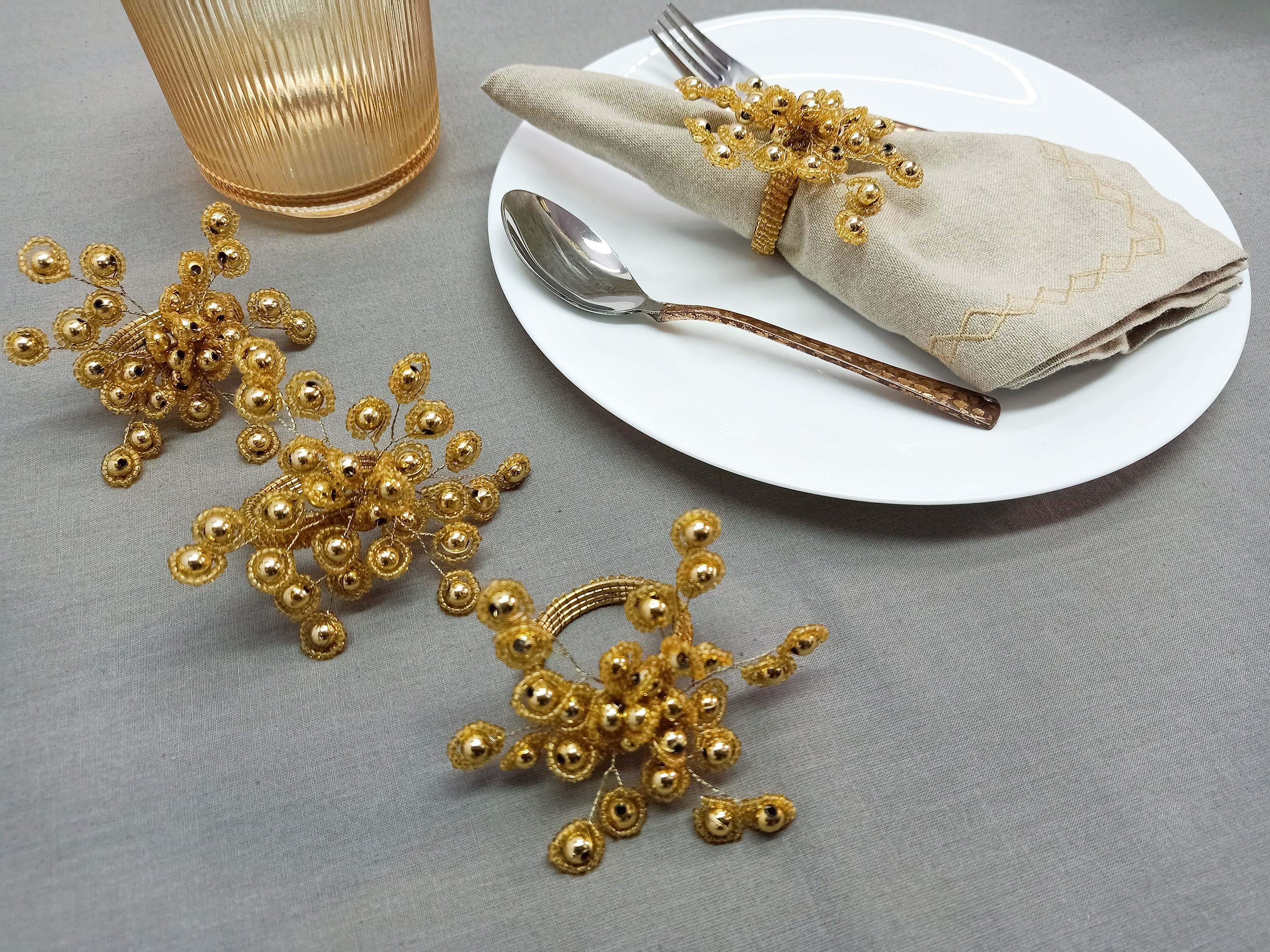 Set of 4 Gold Beaded Napkin Rings - Etsy
