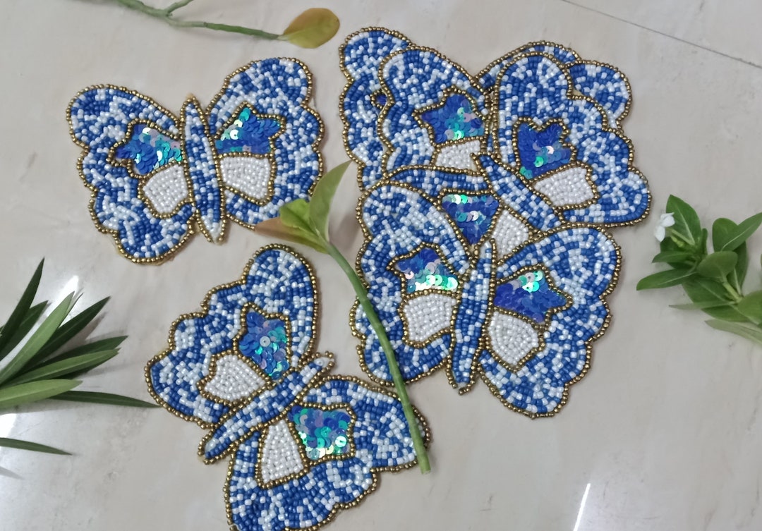 Handmade Blue Butterfly Beaded Coaster - Set of 6 - Etsy