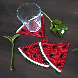 Handmade Water Melon Beaded Coasters - Set of 6/8 - Etsy