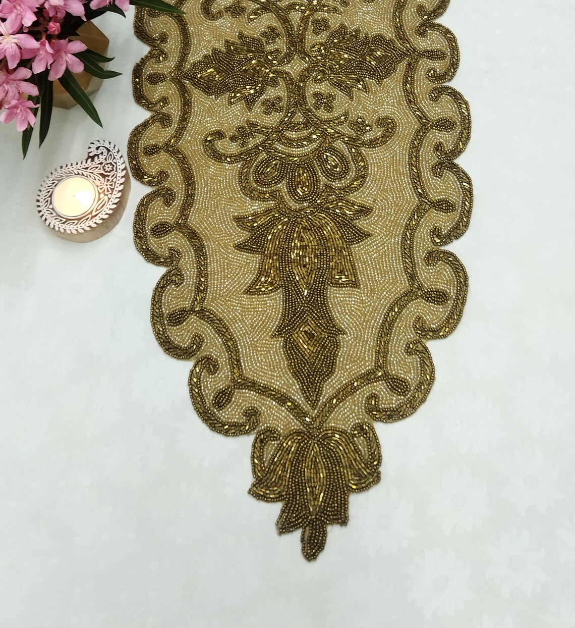 Gold Handmade Beaded Table Runner Ornate Design Table - Etsy