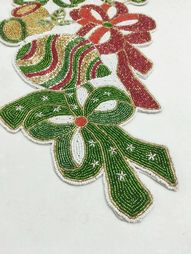 Christmas Charms and Bow Ties Handmade Beaded Table Runner - Etsy