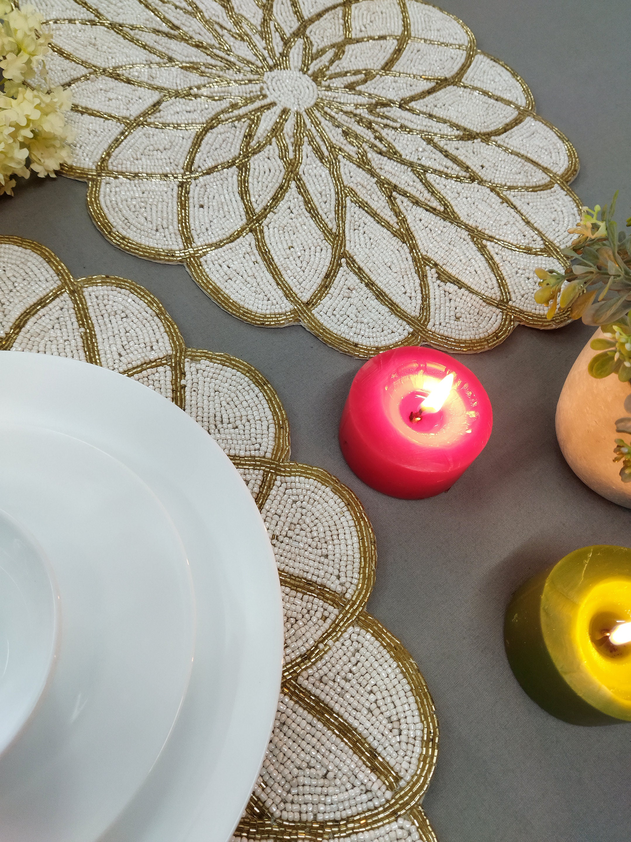 Off-white Geometrical Oval Flower Shape Handmade Beaded - Etsy