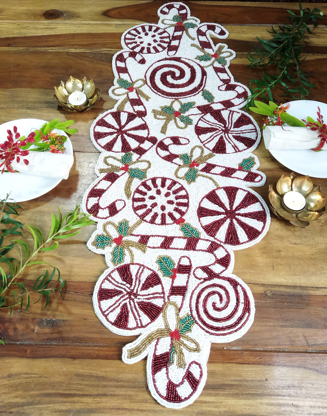 Christmas Candies Handmade Beaded Table Runner. Matching | Etsy