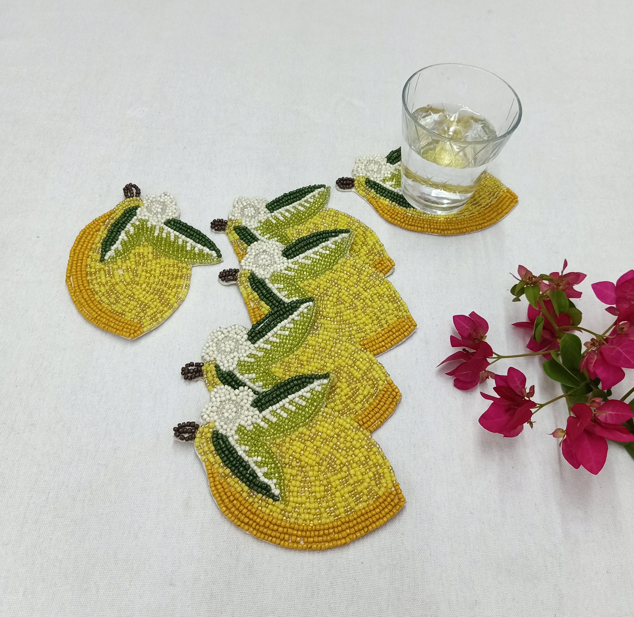 Handmade Lemon Beaded Coaster Set of 6 | Etsy