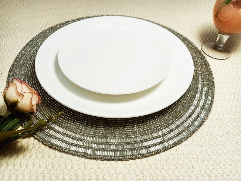 Handmade Silver Beaded Placemat - Etsy