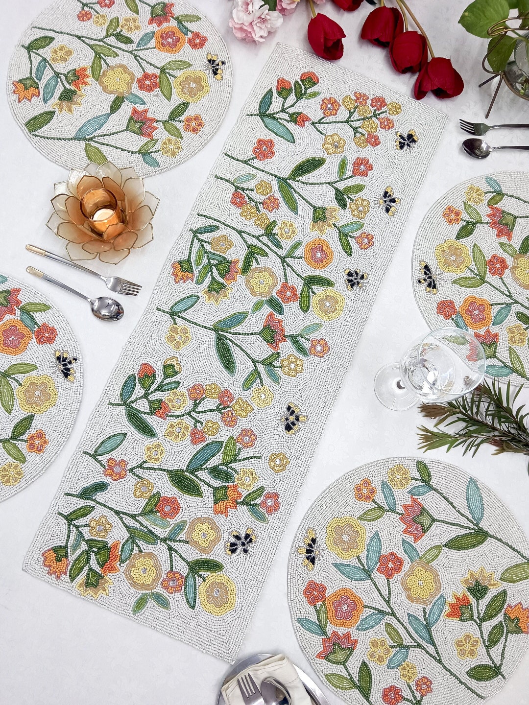Flowers Handmade Beaded Table Runner. Matching Placemats Are Available ...