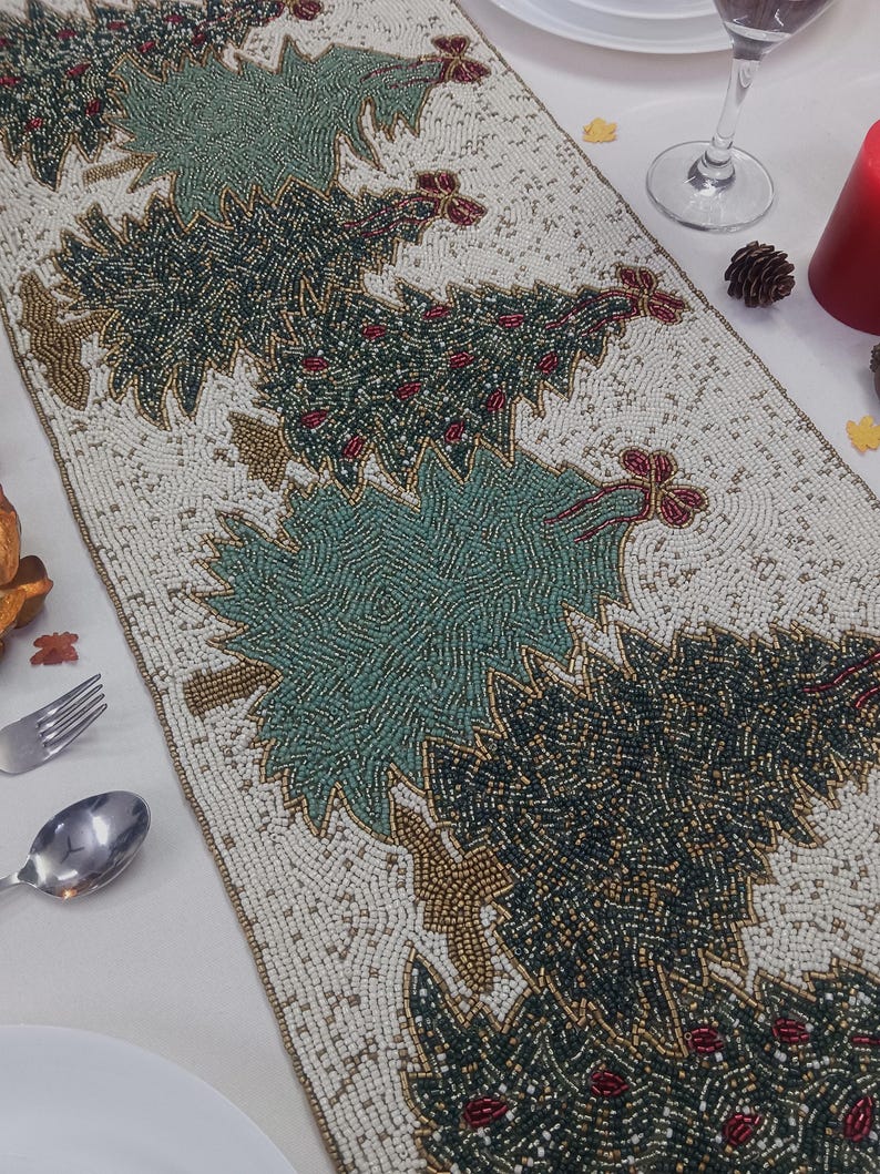 Handmade Beaded Christmas Trees Table Runner - Etsy