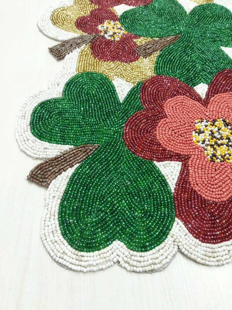 Handmade Green and Red Clover Leaves Beaded Table Runner - Etsy