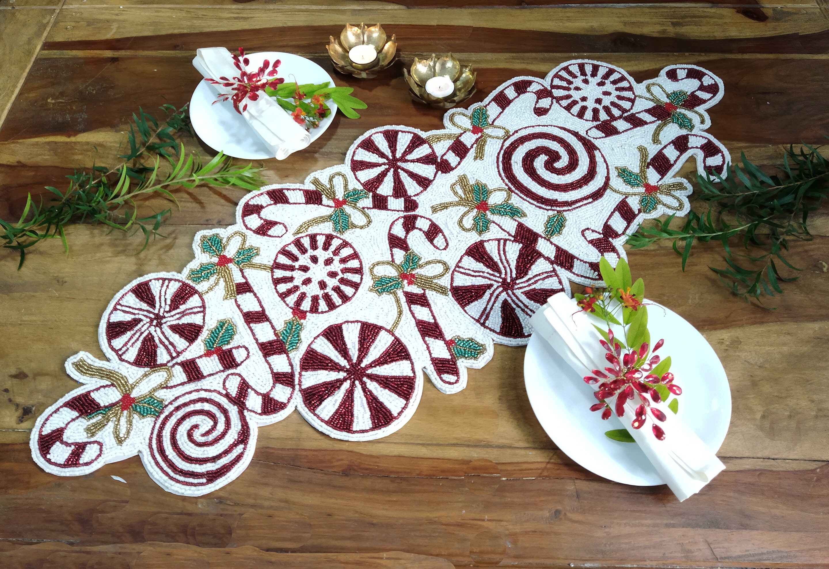 Christmas Candies Handmade Beaded Table Runner. Matching | Etsy