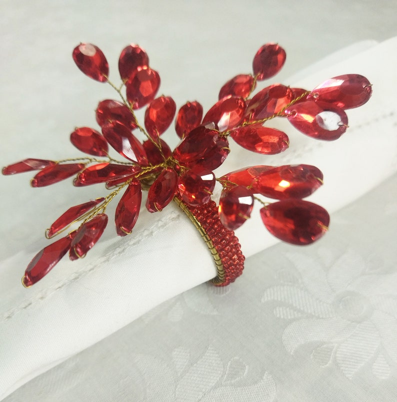Set of 4 Red Beaded Napkin Rings - Etsy
