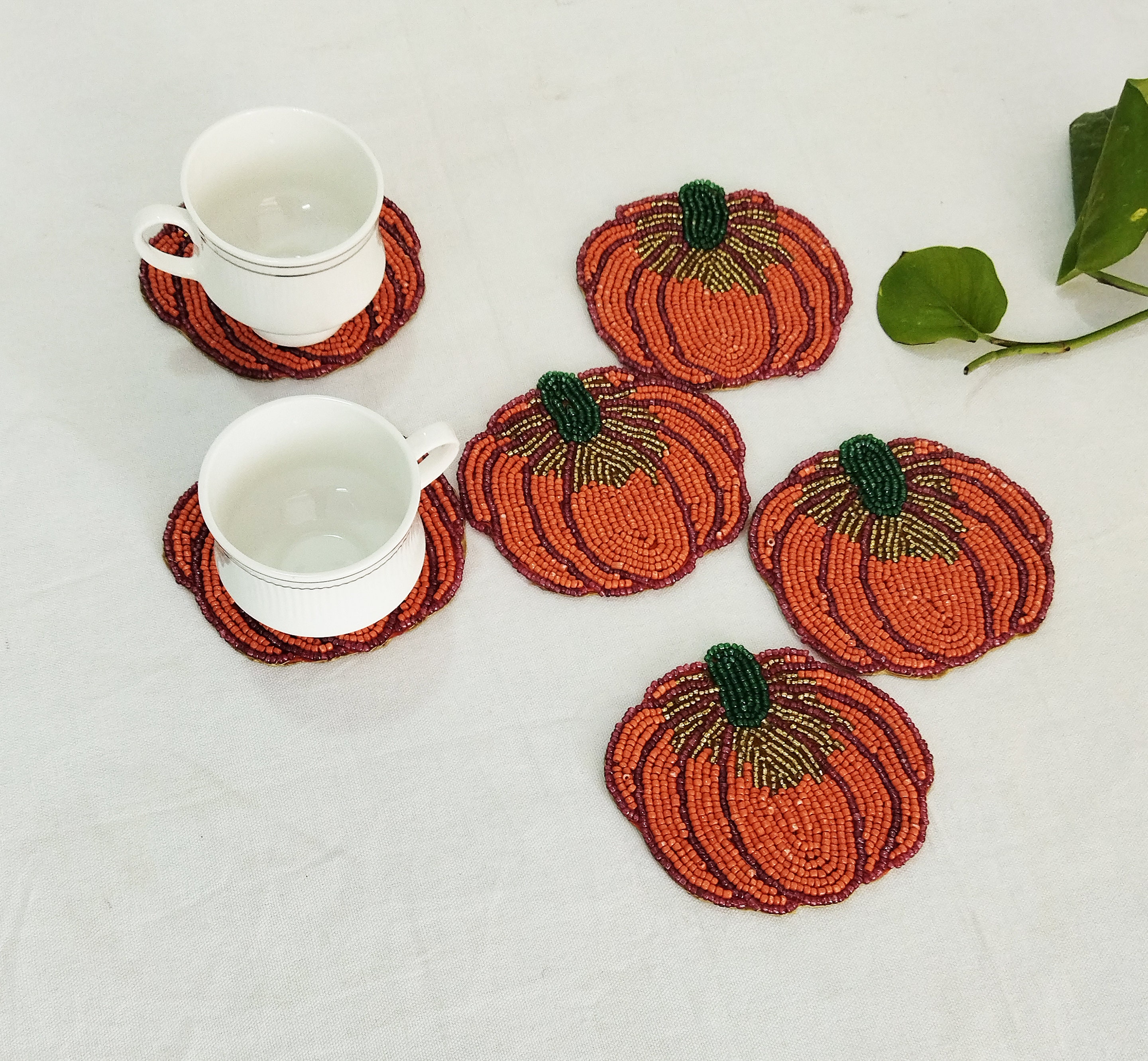 Handmade Pumpkin Beaded Coasters Set of 6 - Etsy