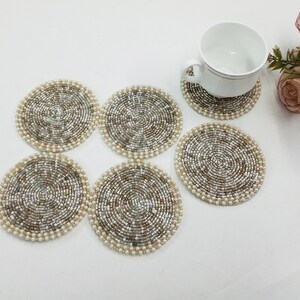 Handmade Off-white and Gold Round Beaded Coasters - Set of 6 - Etsy