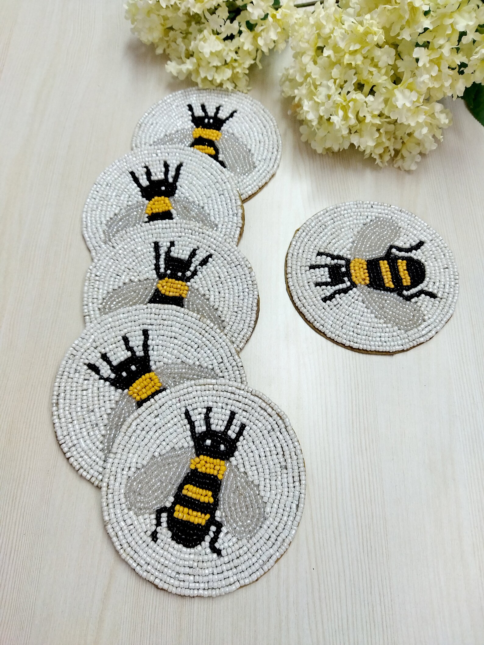 Handmade Honey Bee Beaded Coaster- Set of 6 - Etsy