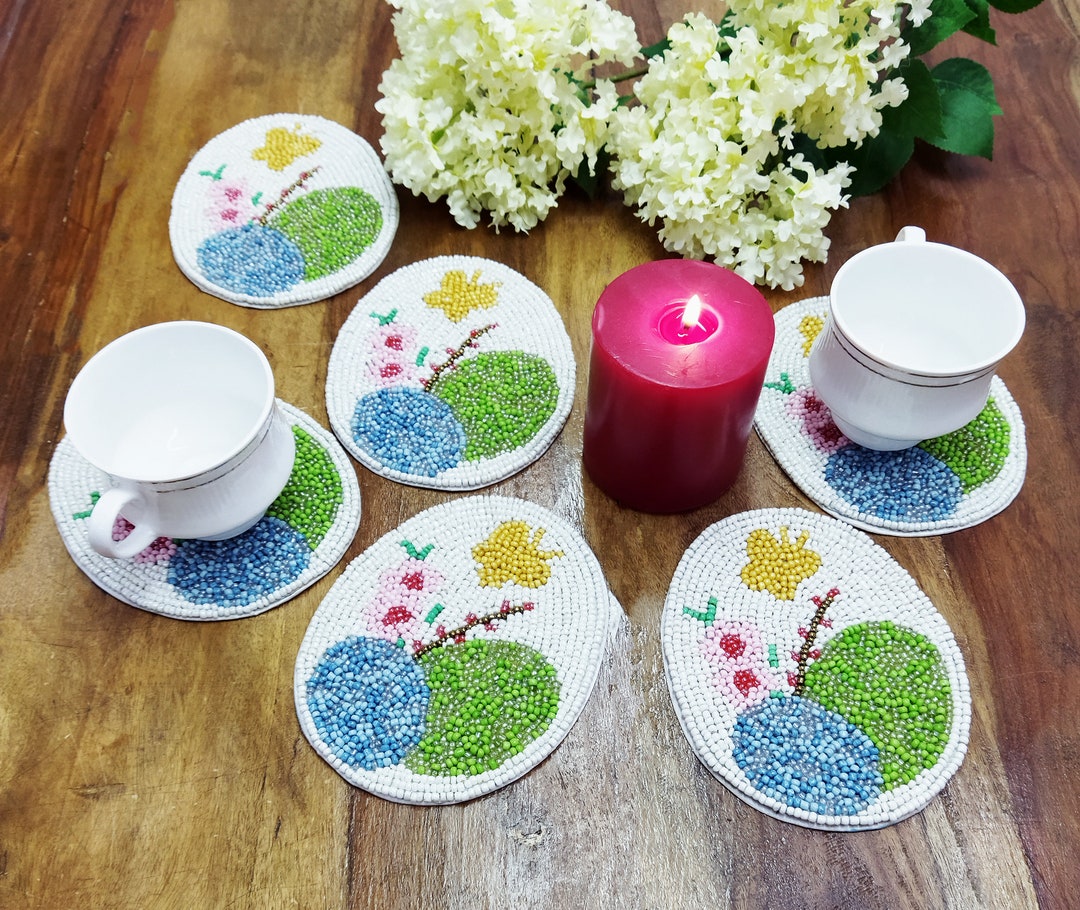 Handmade Egg Shaped Oval Beaded Coaster - Set of 6 - Etsy