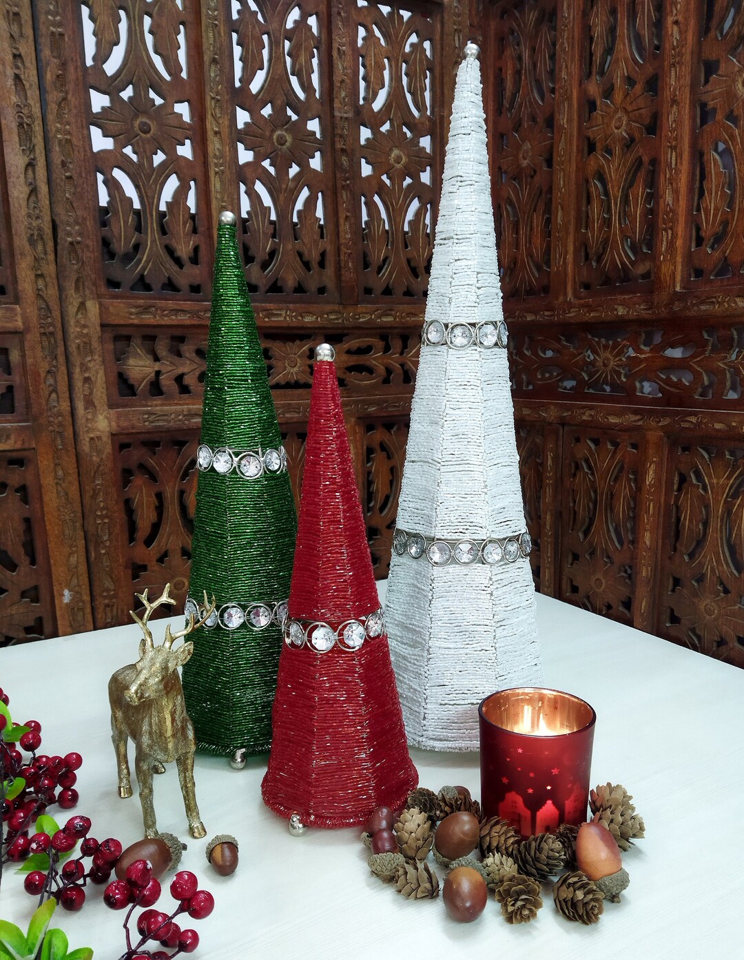 Handmade Beaded Christmas Cones-set of 3 - Etsy
