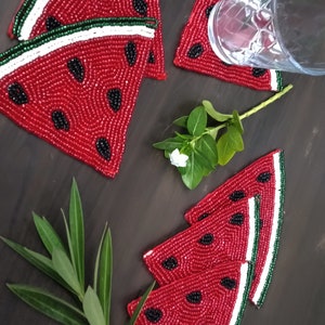 Handmade Water Melon Beaded Coasters - Set of 6/8 - Etsy