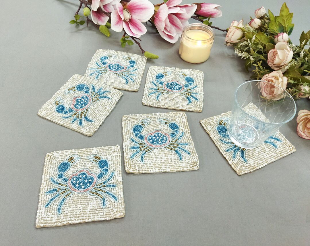 Handmade Square Crab Beaded Coasters - Set of 6 - Etsy