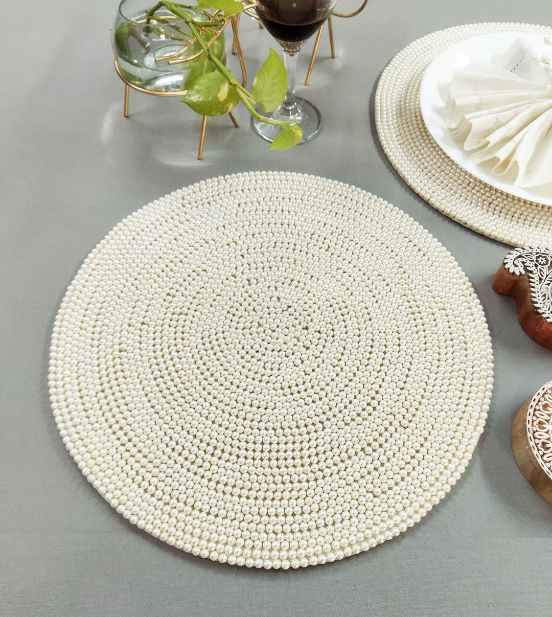Handmade Off-white Pearls Beaded Table Placemats - Etsy