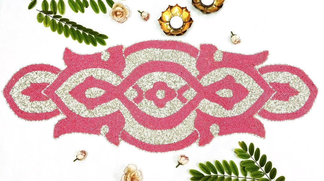Handmade Pink and off White Beaded Table Runner - Etsy