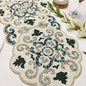 Blue Flower Mandala Handmade Beaded Table Runner - Etsy
