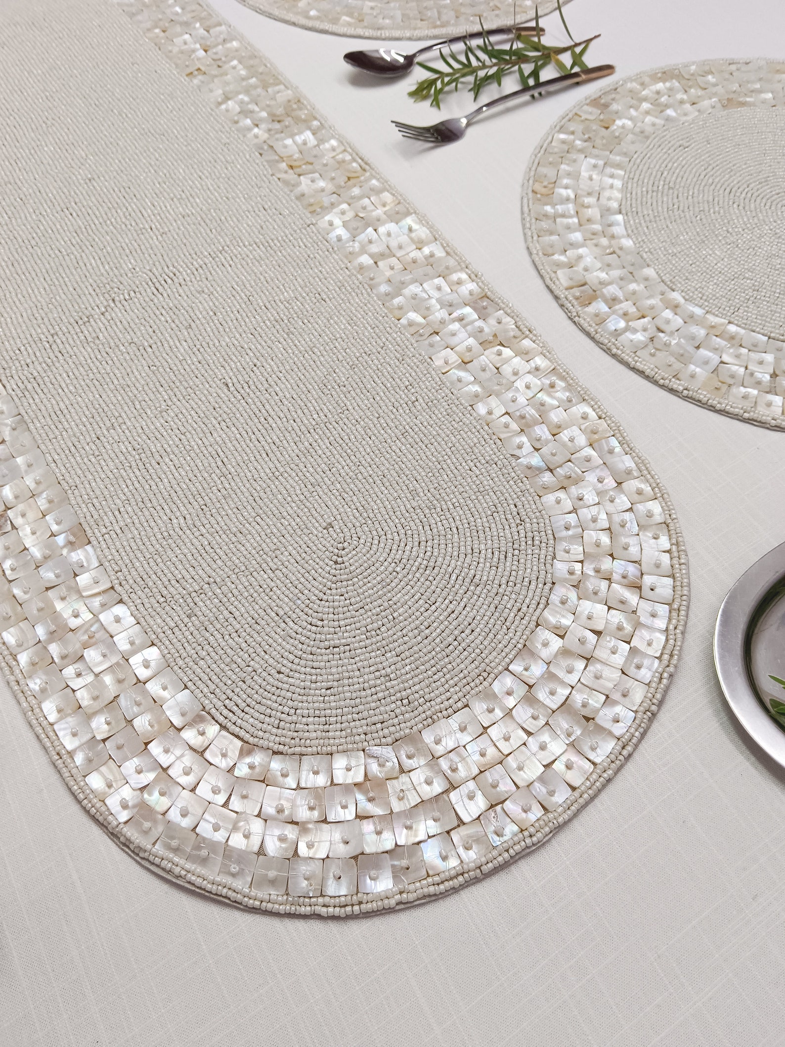 Handmade Mother of Pearls Beaded Table Runner. Matching Placemats Are ...