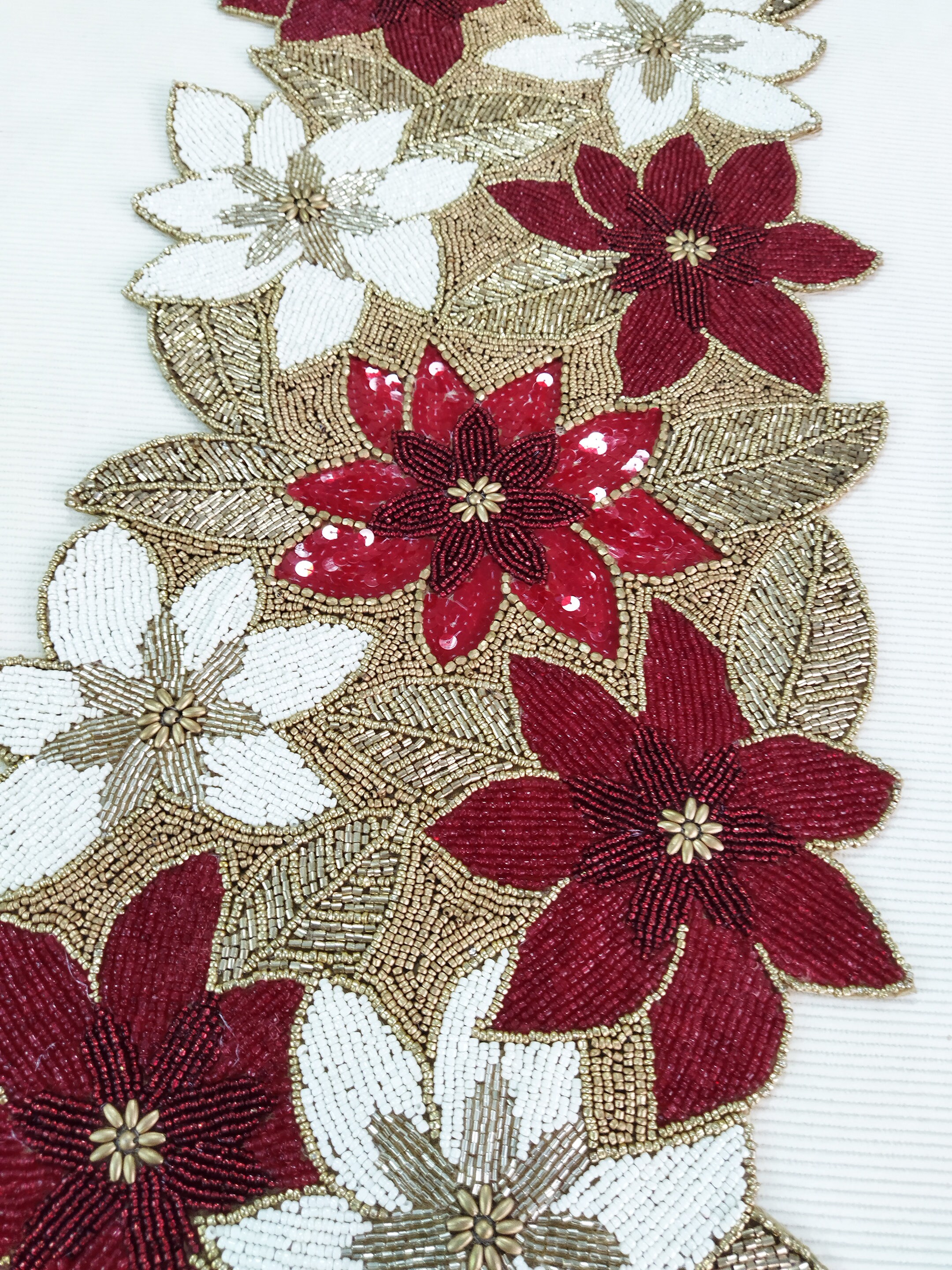 Handmade Red & Gold Floral Beaded Table Runner - Etsy