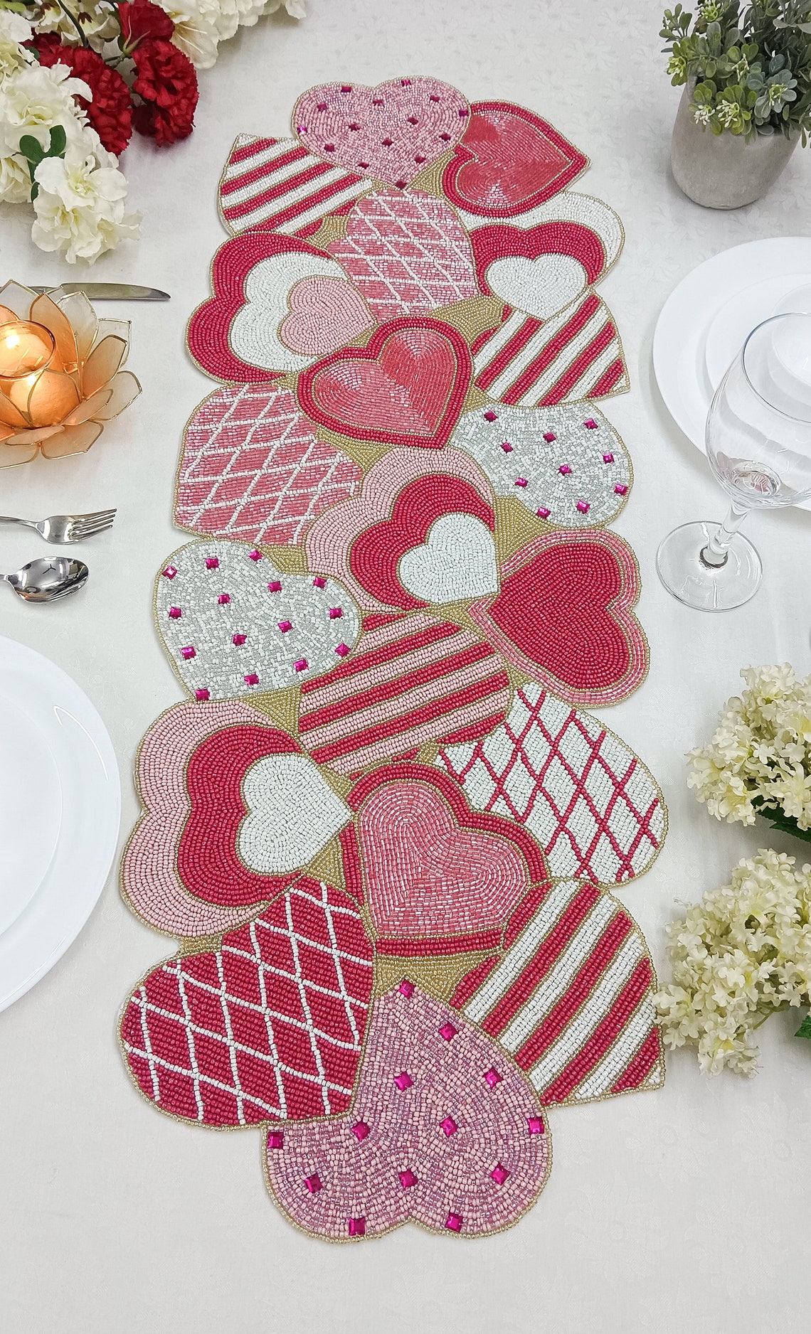 Hearts Handmade Beaded Runner - Etsy