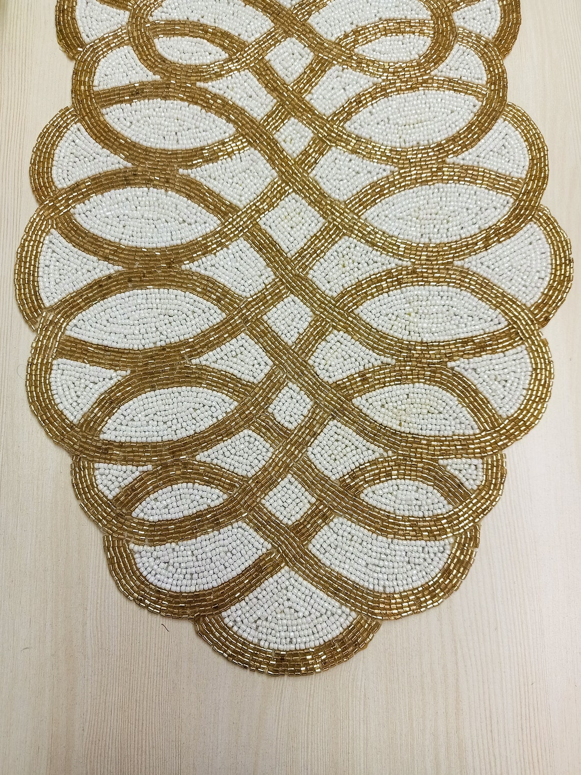 Gold and White Handmade Beaded Runner - Etsy