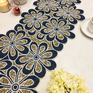 Handmade Gold Flower Beaded Table Runner. Matching Placemats Also ...