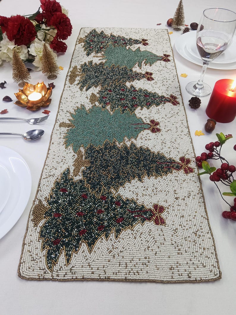Handmade Beaded Christmas Trees Table Runner - Etsy