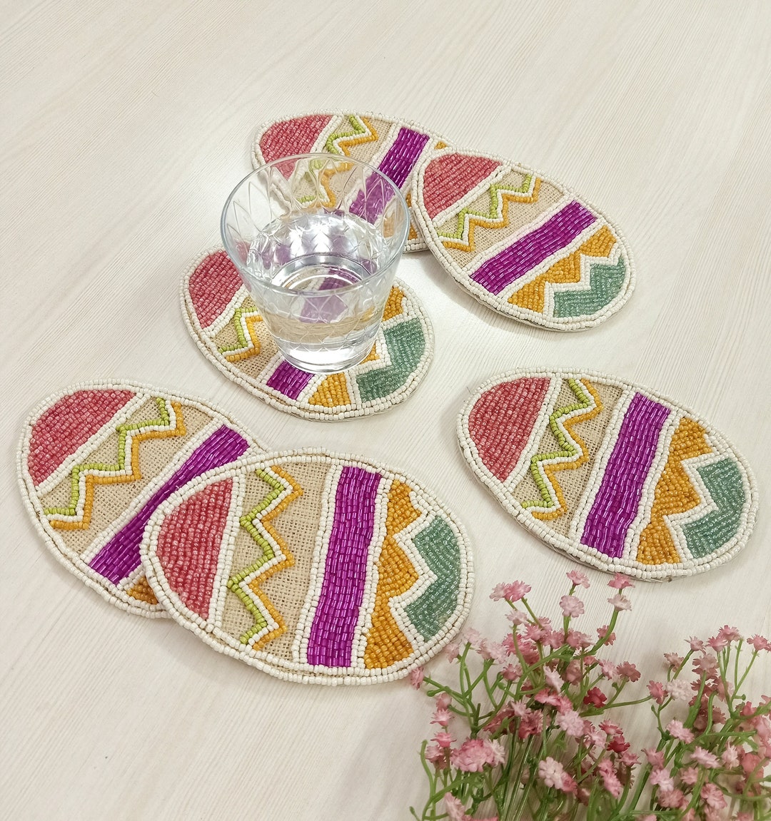 Oval Shaped Handmade Beaded Easter Egg Coasters - Set of 6 - Etsy
