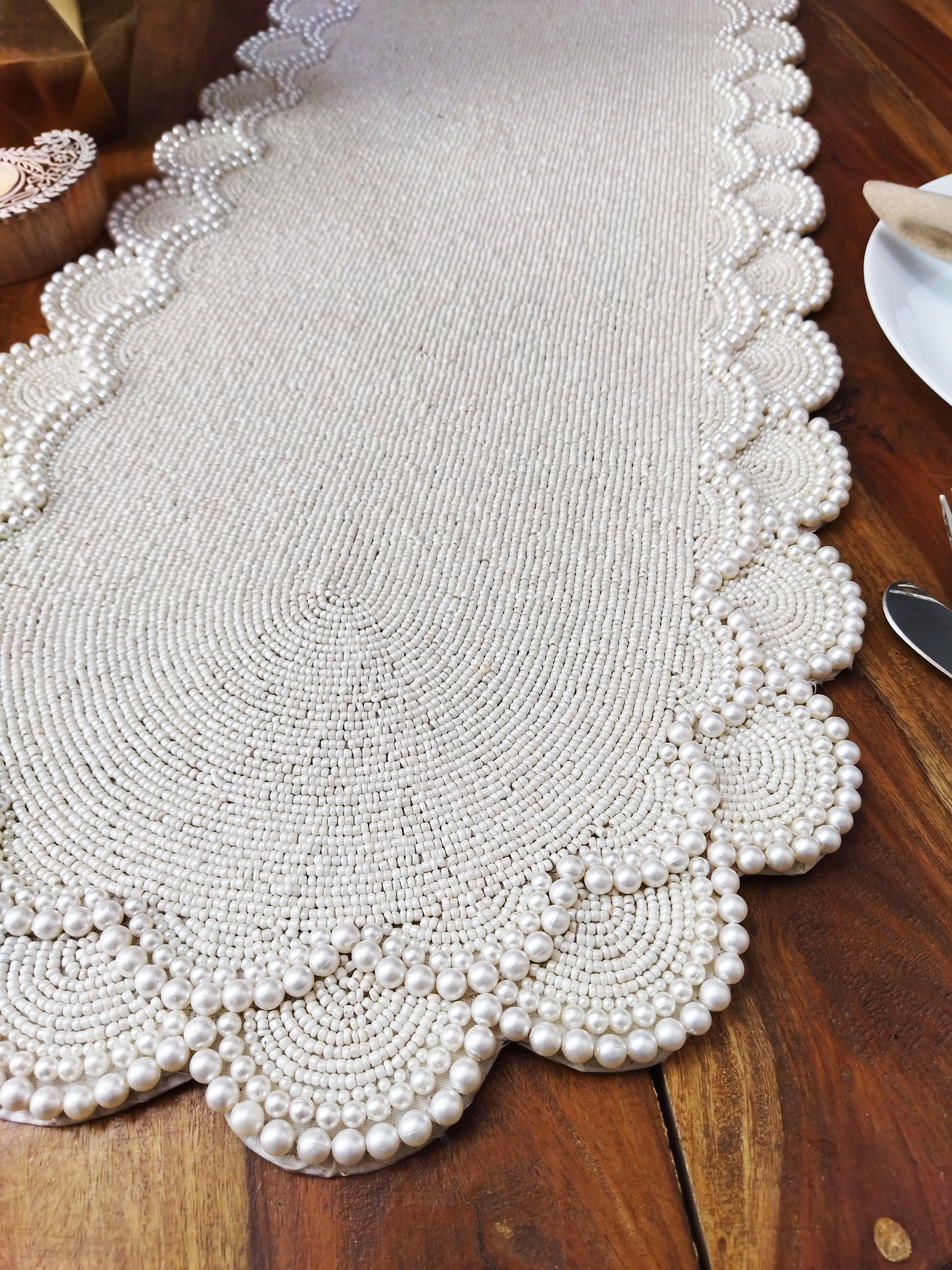 Handmade Pearls Beaded Table runner Matching placemats and | Etsy