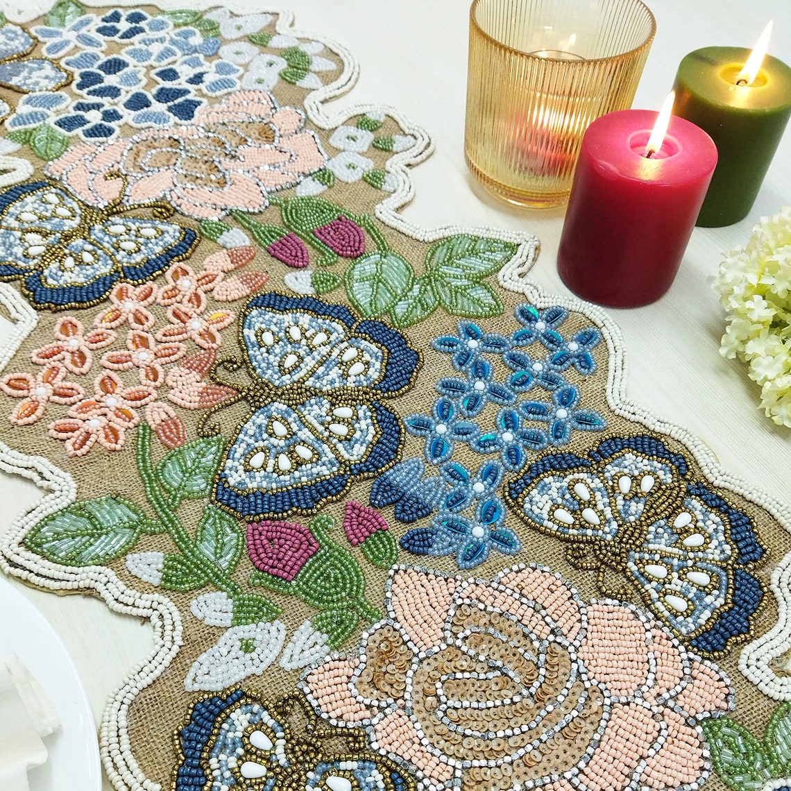 Butterflies Handmade Beaded Table Runner - Etsy
