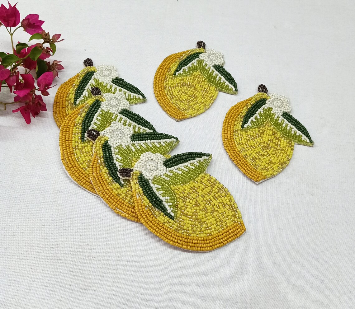 Handmade Lemon Beaded Coaster Set of 6 | Etsy