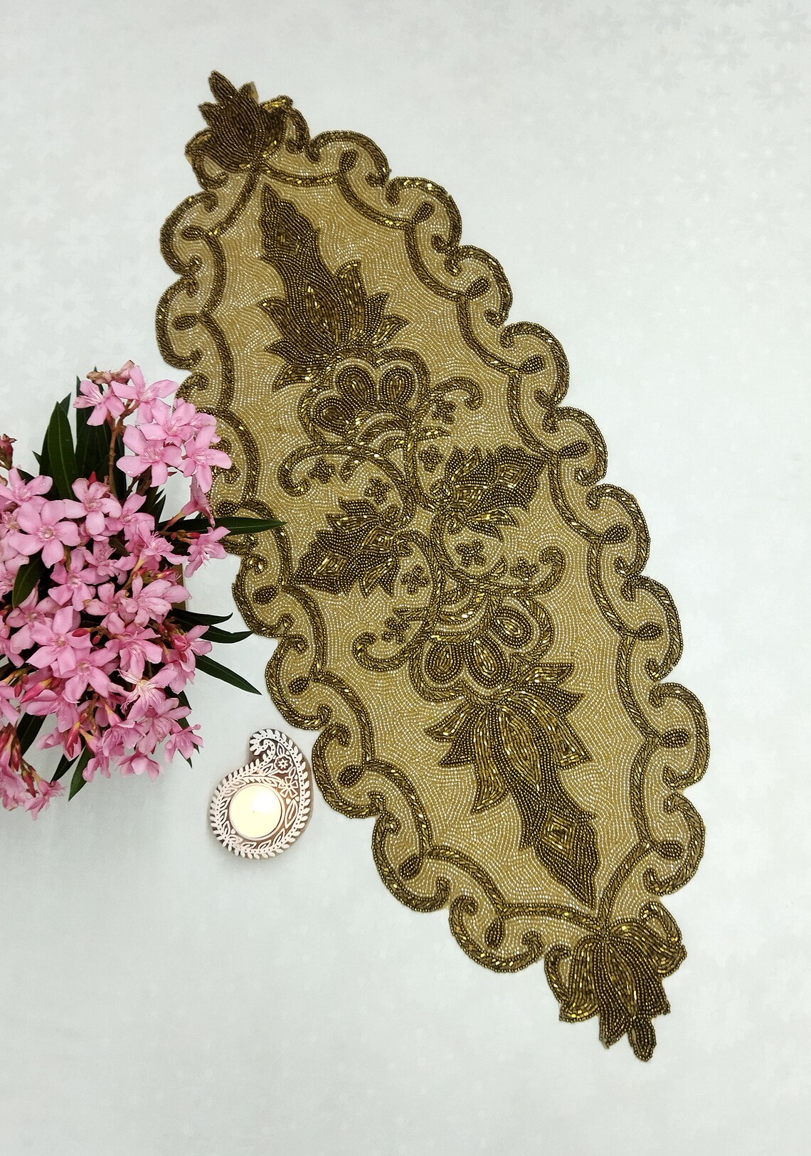 Gold Handmade Beaded Table Runner Ornate Design Table - Etsy