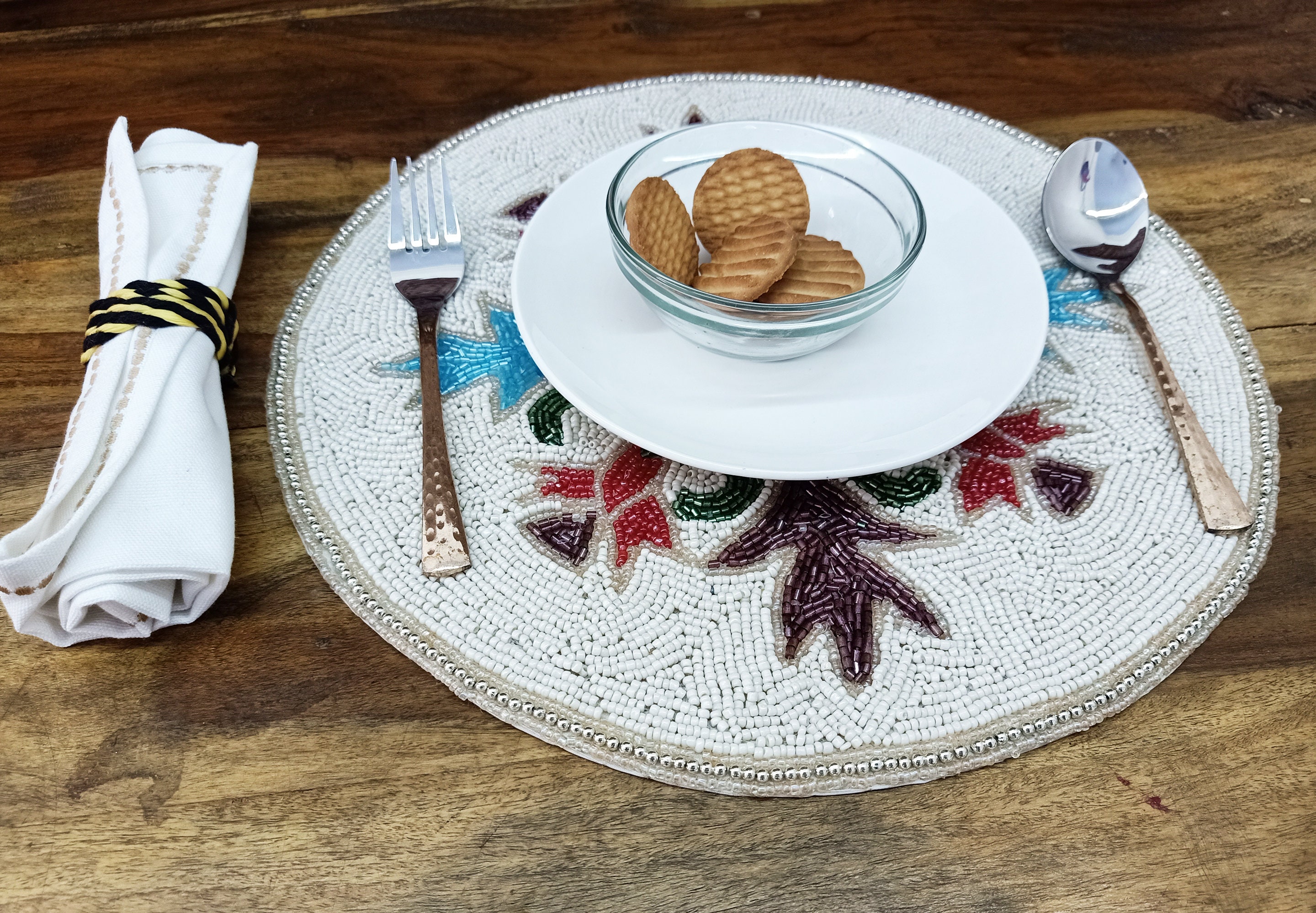 Handmade Multi Colored Table Mat Marble Design Beaded Mat - Etsy